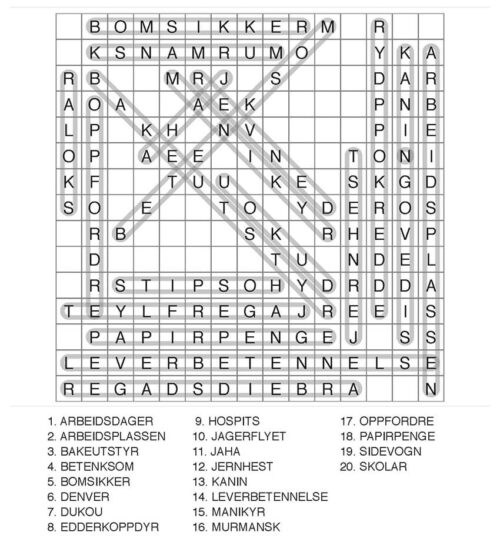 Kryss og tvers - Kan du finne alle ordene i diagrammet